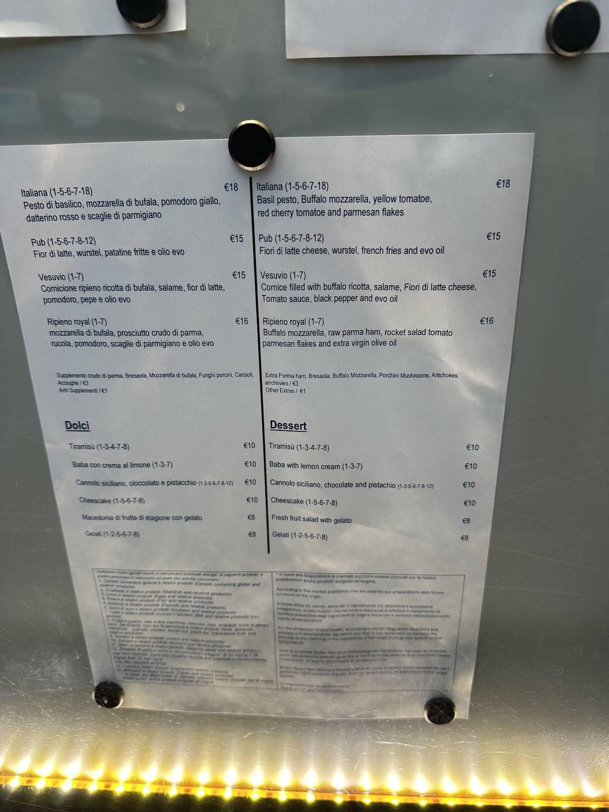 Menu at Victoria Grill restaurant, Varenna, Contrada della Filanda