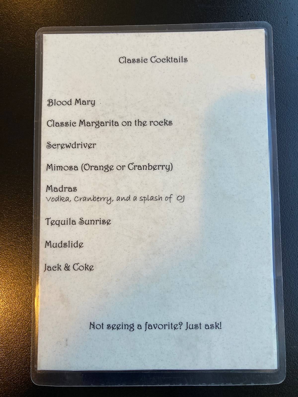 Menu at Vida Cafe, Vida