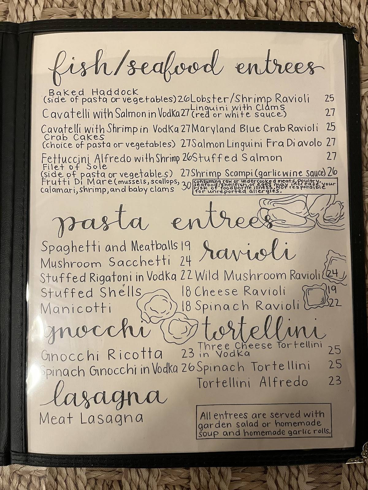 Menu at Villa Capri restaurant, Altoona