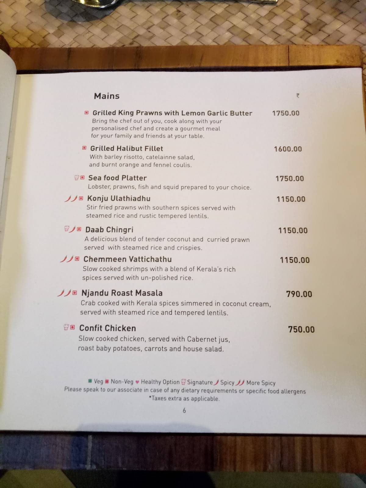 Menu at Villa Maya, Thiruvananthapuram