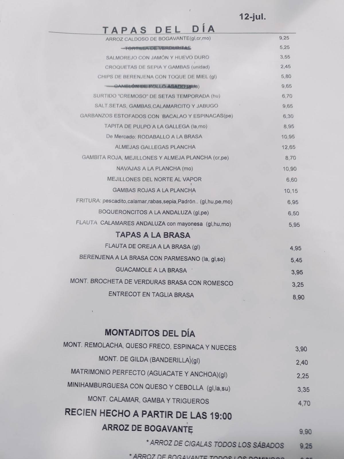 Carta del restaurante Vinitus, Madrid