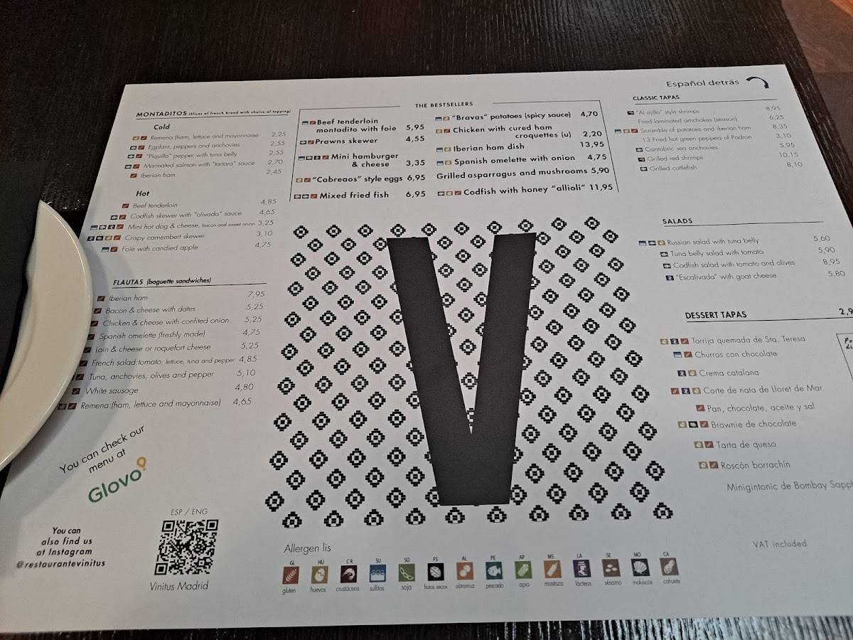 Carta del restaurante Vinitus, Madrid