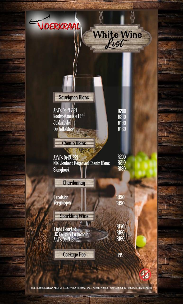 Menu At Voerkraal Restaurant Klerksdorp Klerksdorp