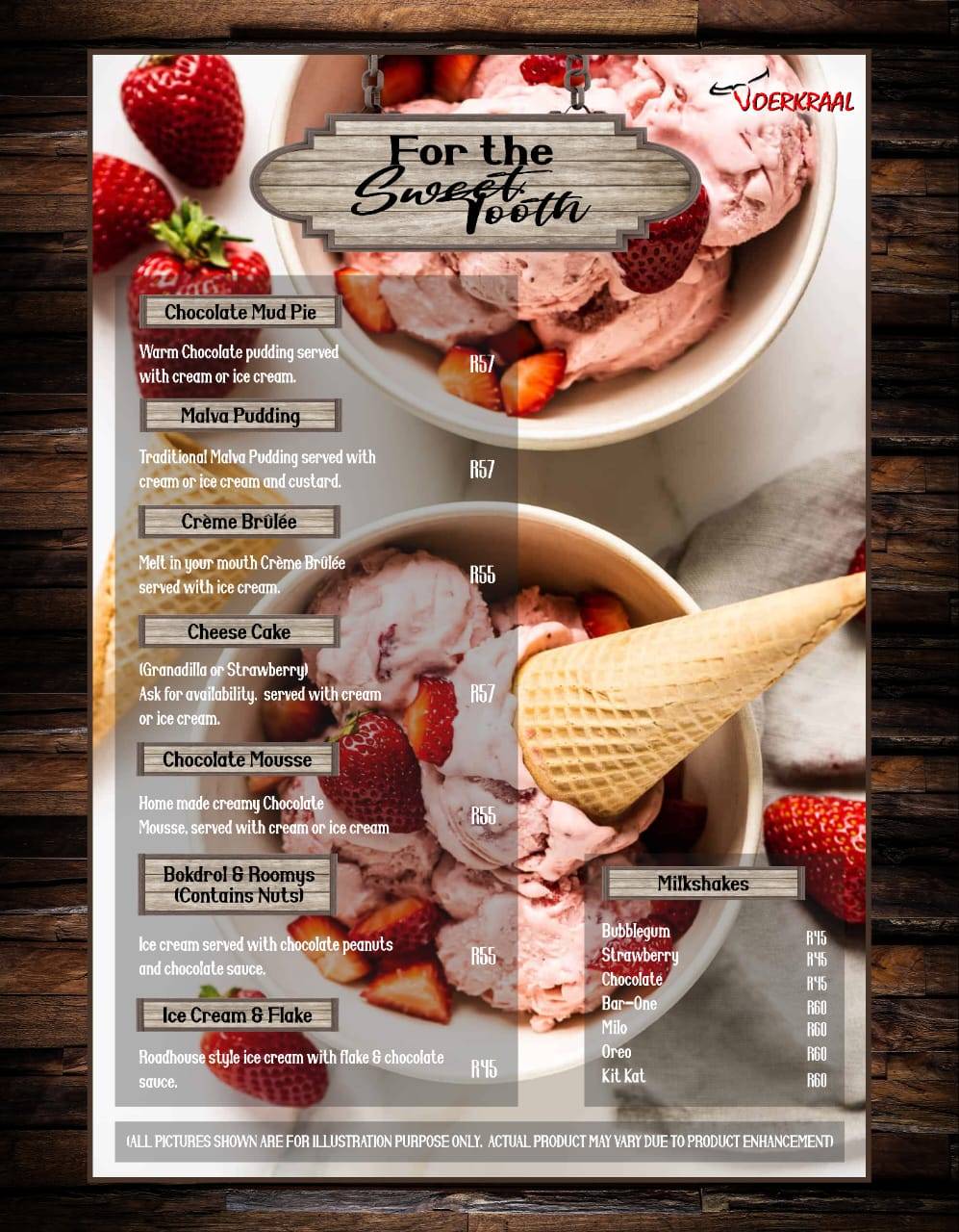 Menu at Voerkraal Restaurant Klerksdorp, Klerksdorp
