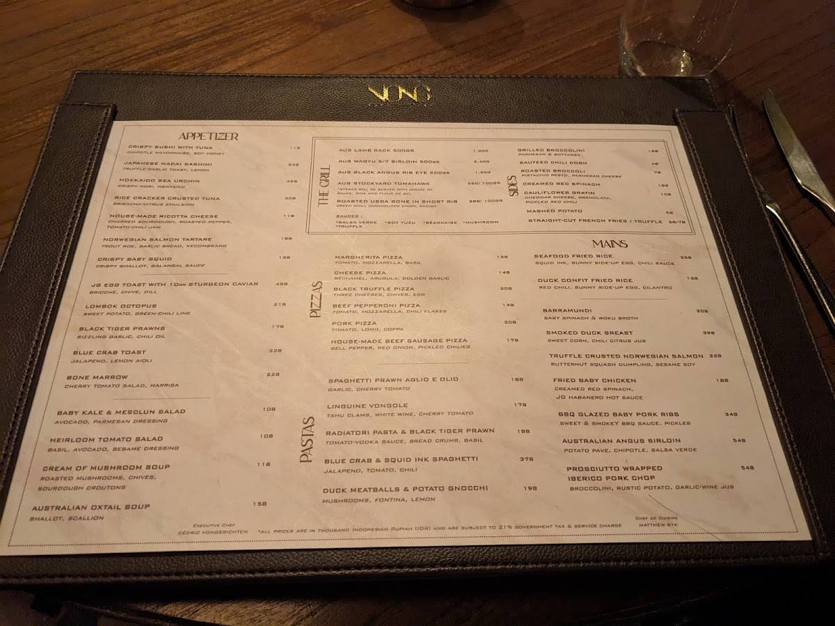Menu at Vong Kitchen restaurant, Jakarta