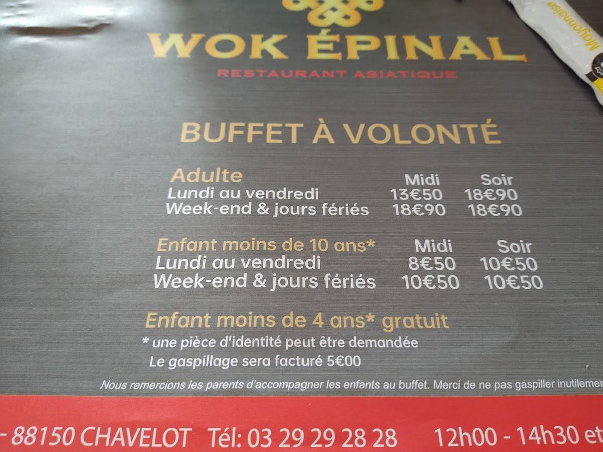 Menu au WOK EPINAL restaurant, Chavelot