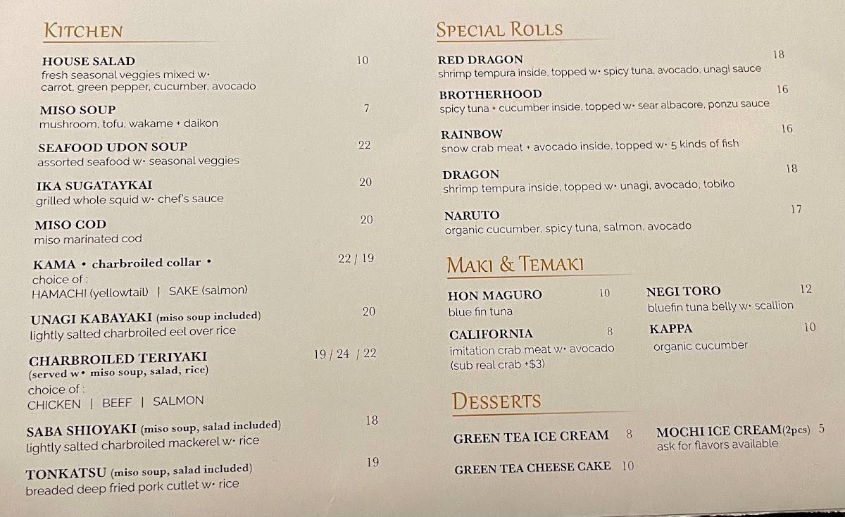 Menu at Waki restaurant, Alameda