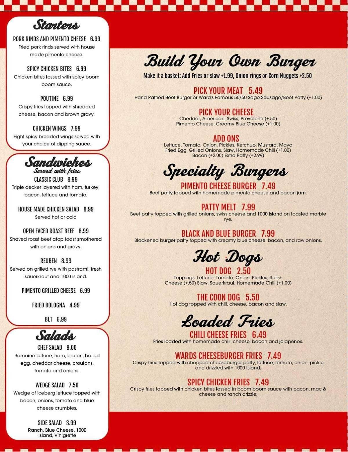 Menu at Ward's Grill restaurant, Saluda