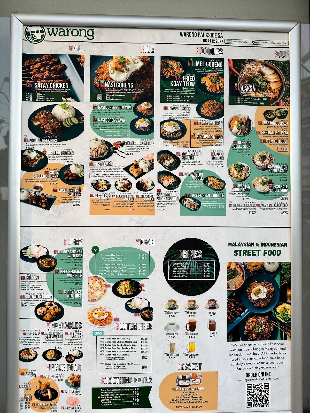 Menu at Warong Parkside restaurant, Parkside