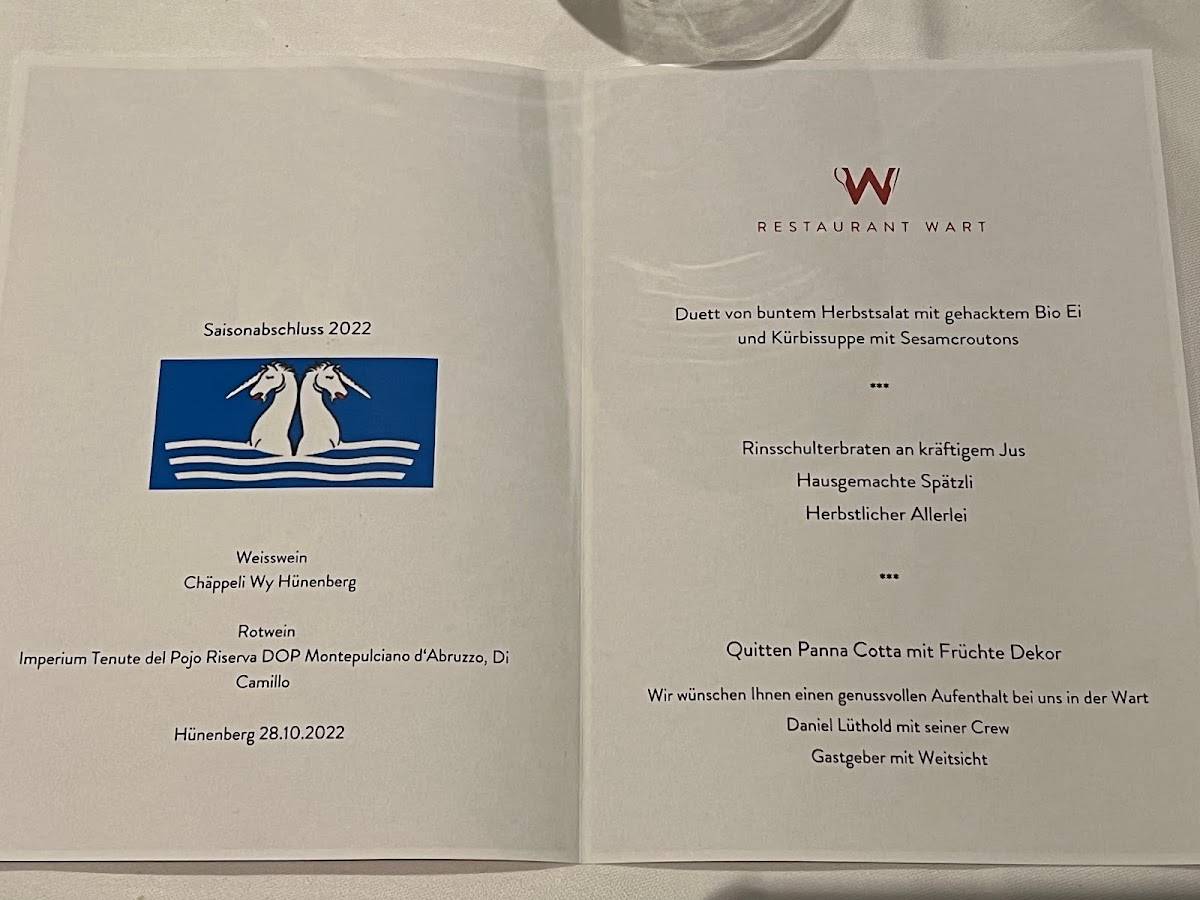Speisekarte von Restaurant Wart, Hünenberg, Wart 1