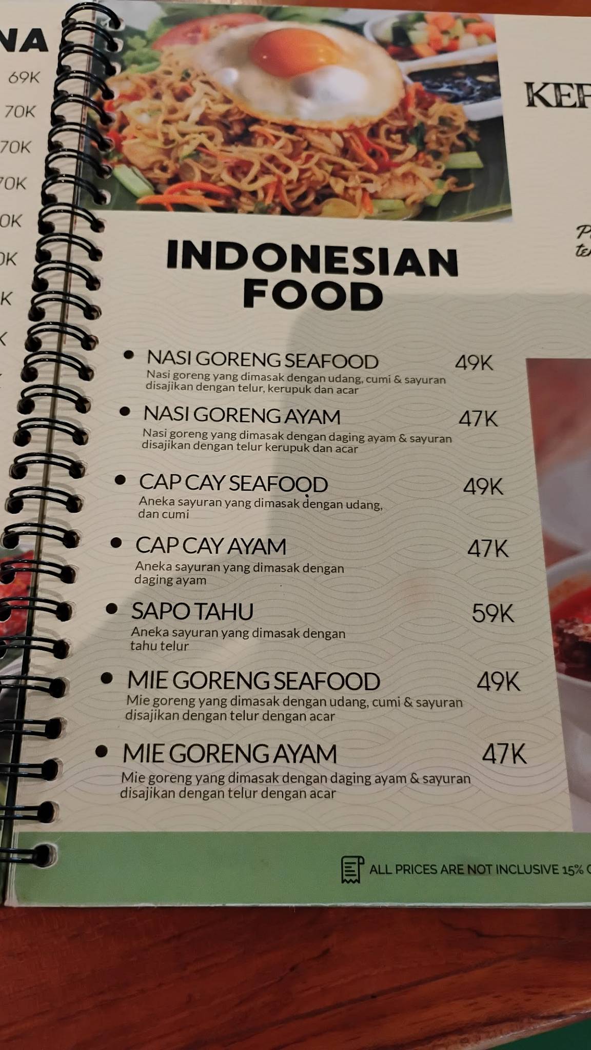 Menu at Warung Mina restaurant, Denpasar, Jalan Tukad Gangga No.1 Renon ...