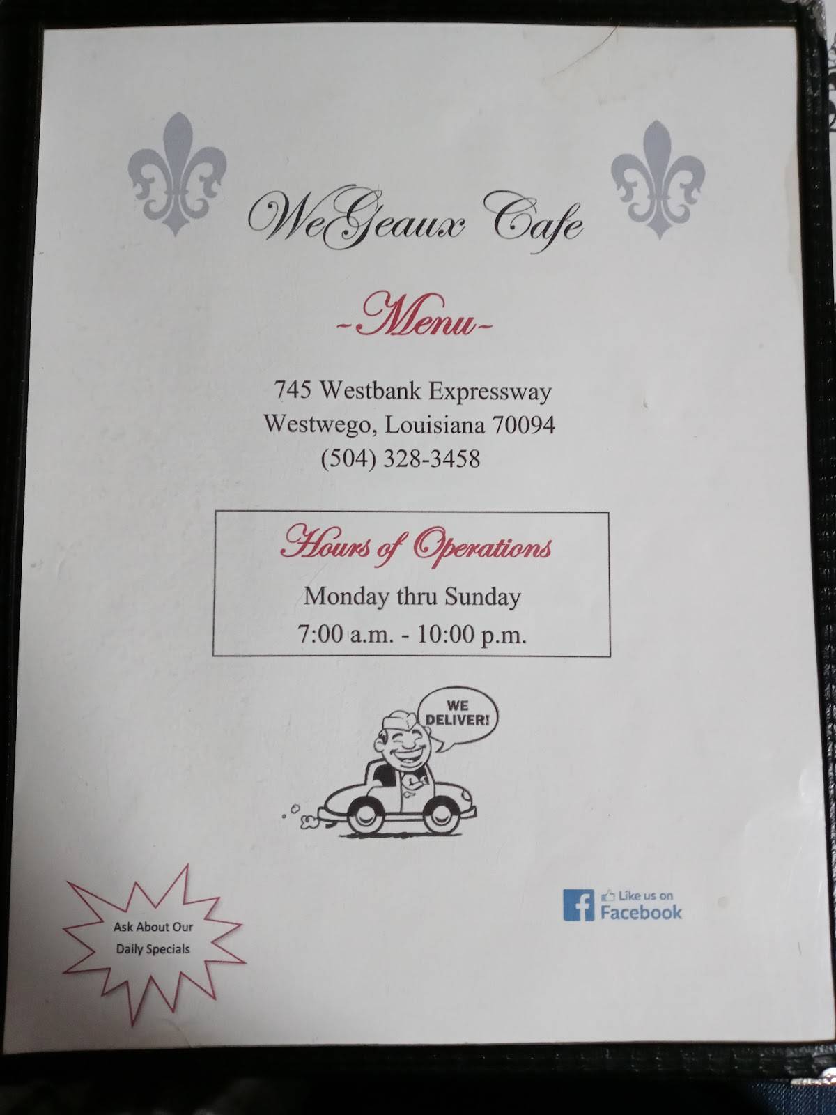 Menu at WeGeaux Café restaurant, Westwego