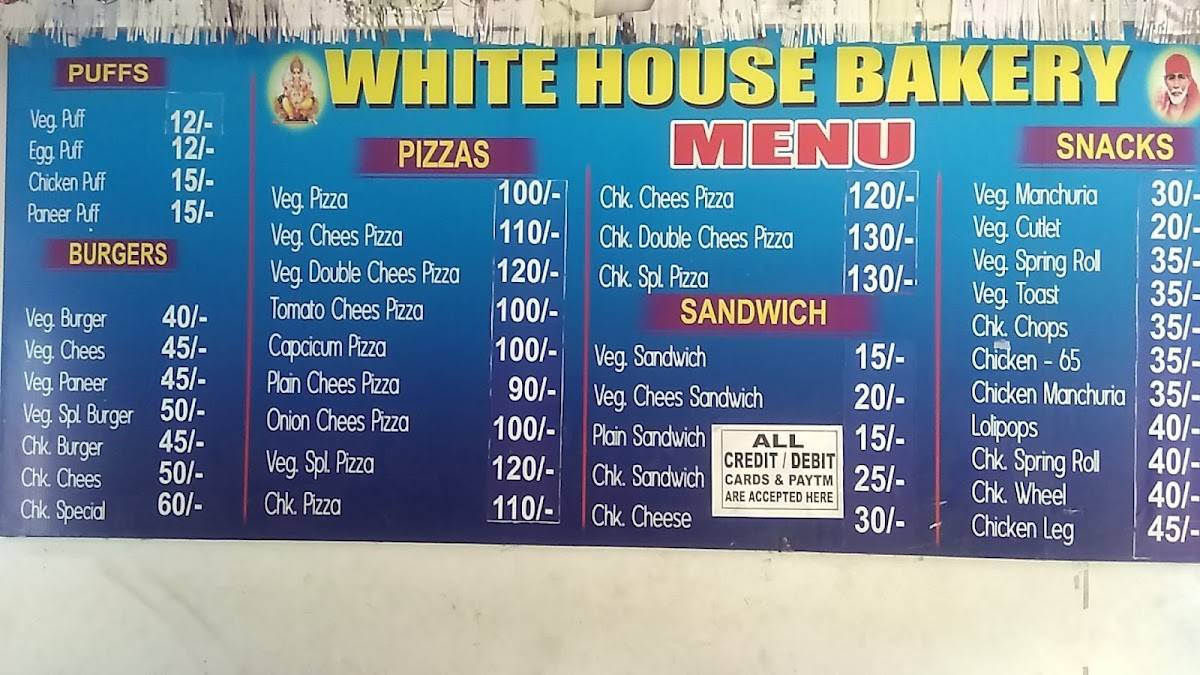 Menu at White House Bakery, Secunderabad, CGJM+6V3