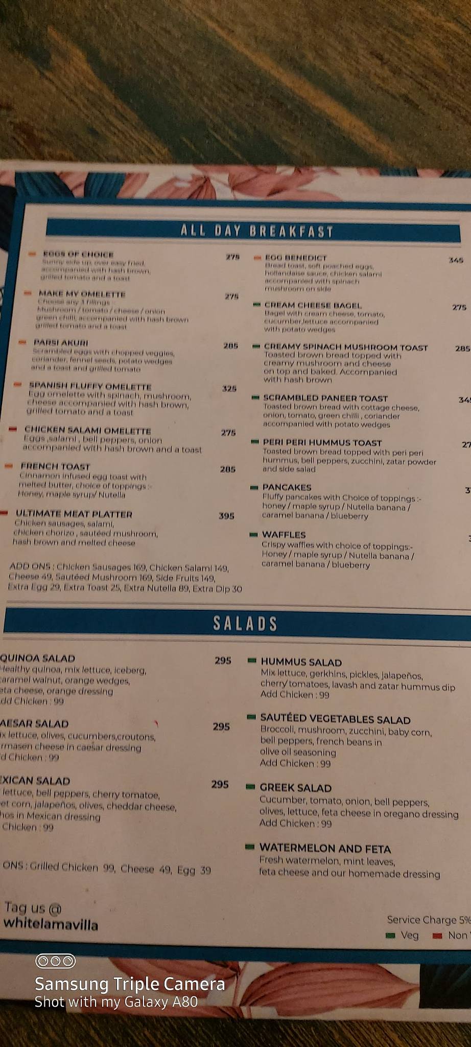 Menu at White lama villa, Mumbai