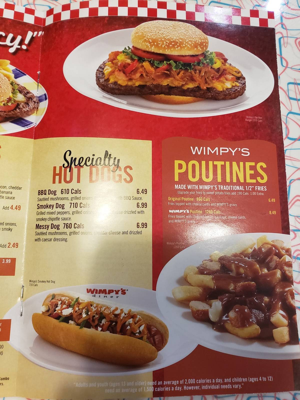 Menu at Wimpy's Diner restaurant, Chatham-Kent