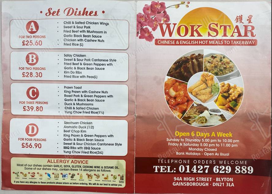 Menu at Wok star restaurant, Gainsborough, High St