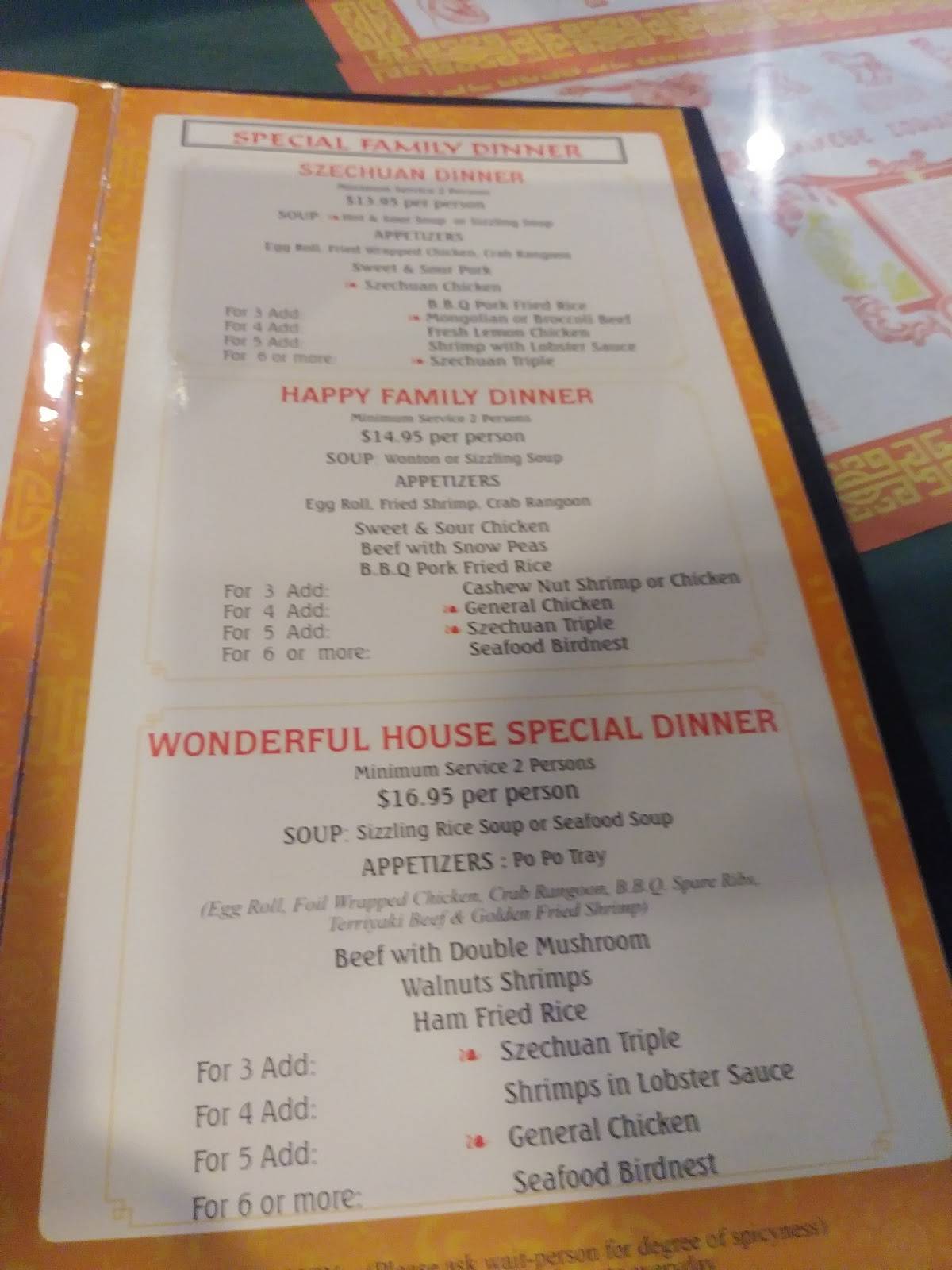 Menu at Wonderful House Chinese Restaurant, Trinidad