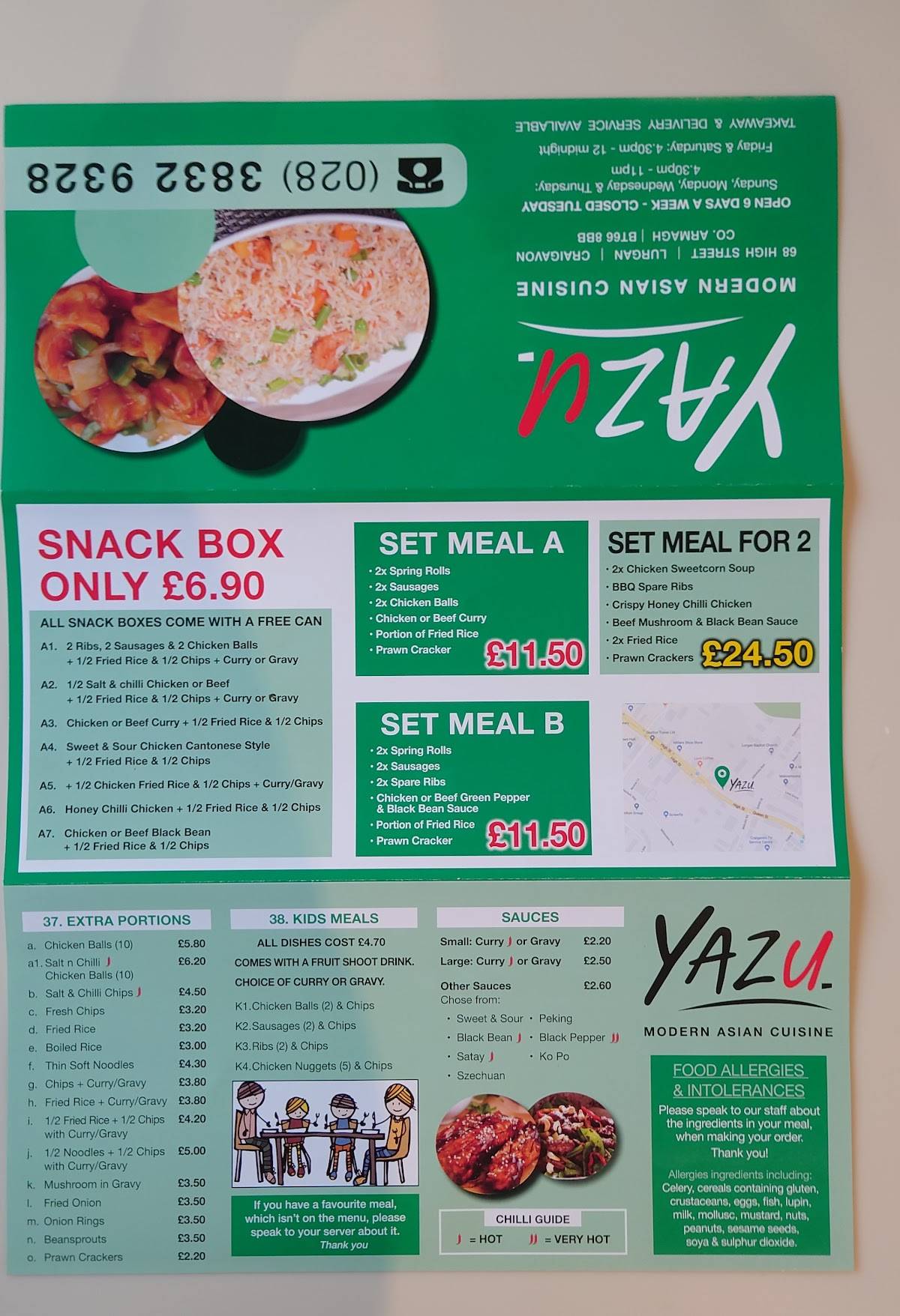 Menu at Yazu fast food, Lurgan
