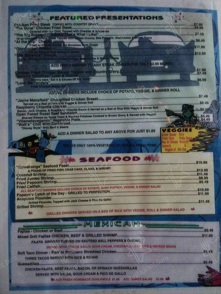 Menu at Yesterday's 50s Diner restaurant, Bridgeport, 305 US-380