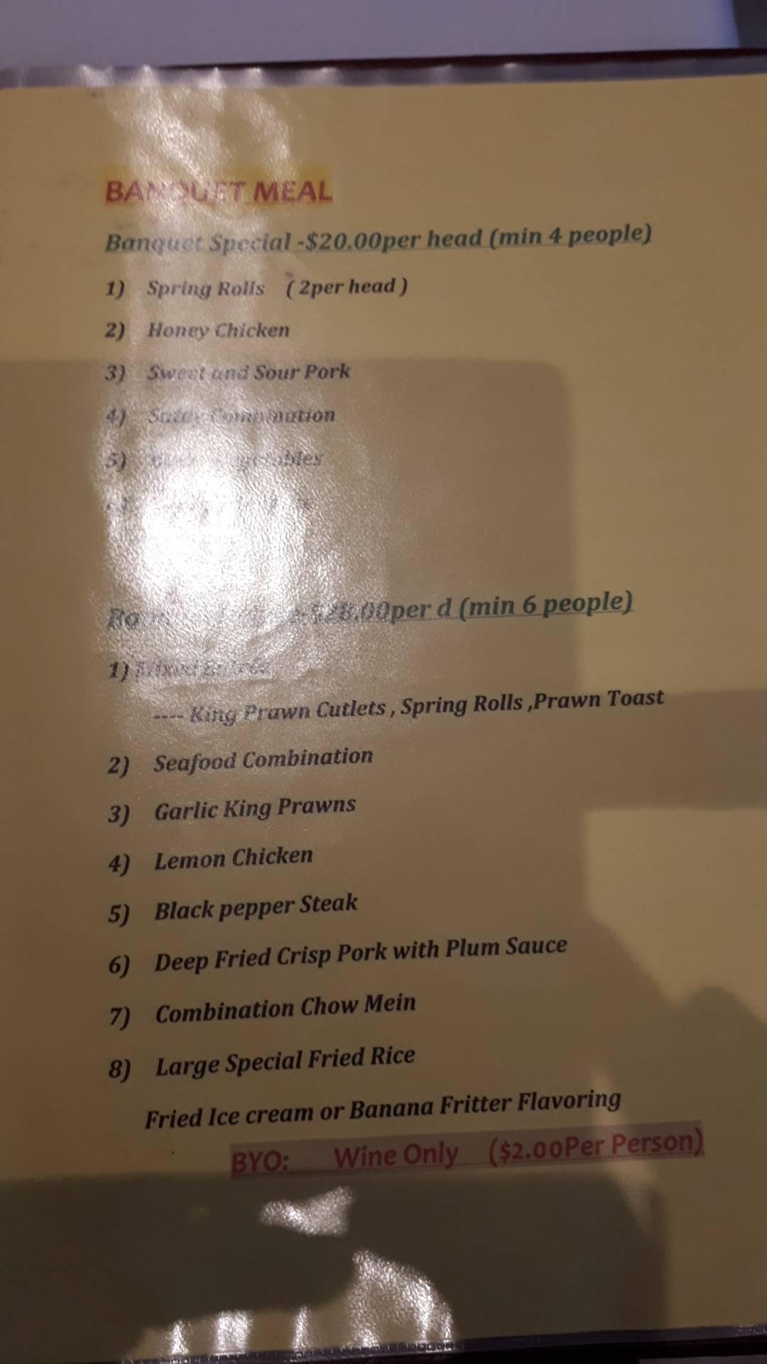 Menu at Yi An Chinese Restaurant, Woy Woy