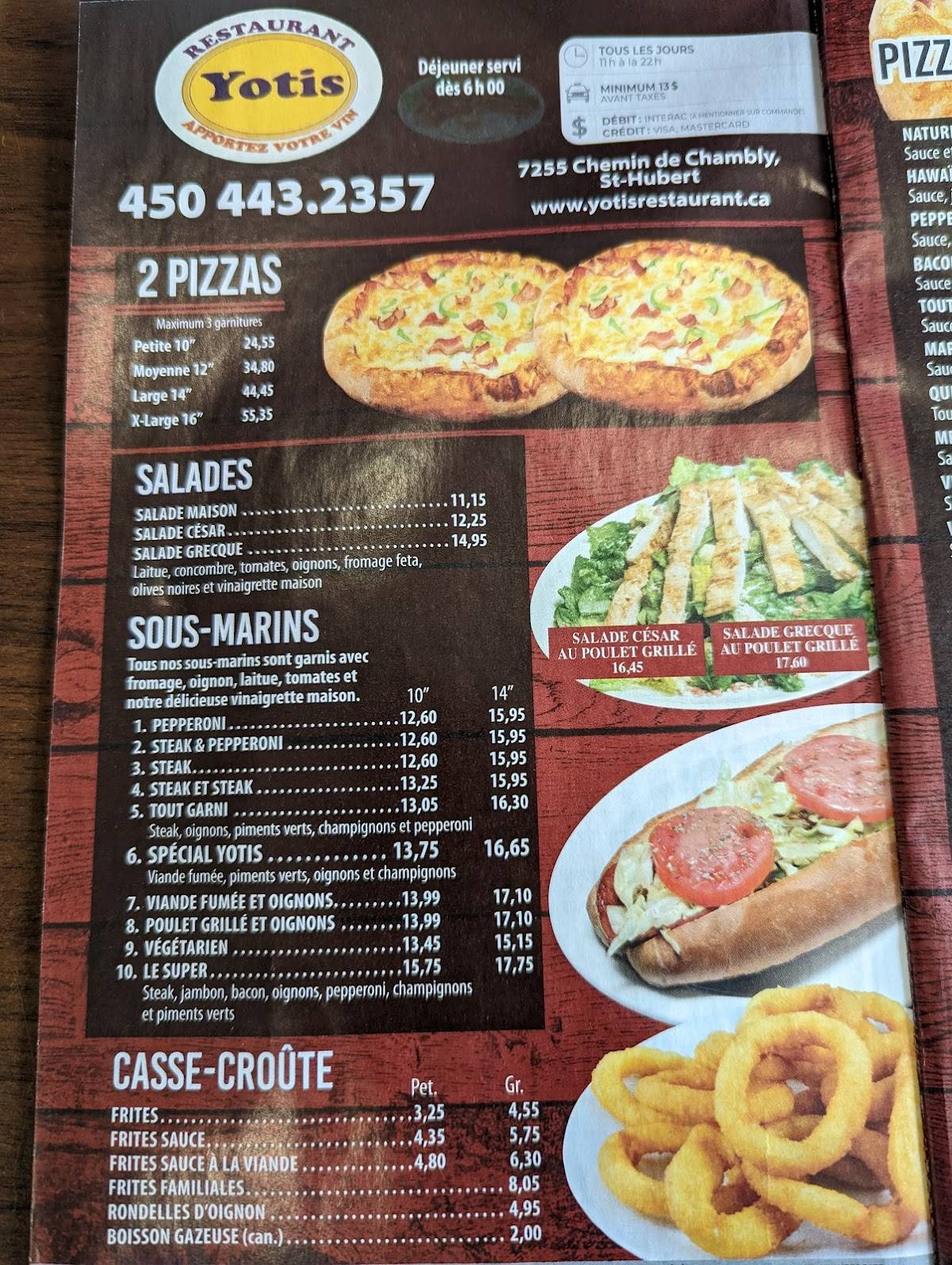 Menu au Restaurant Yotis, Montréal