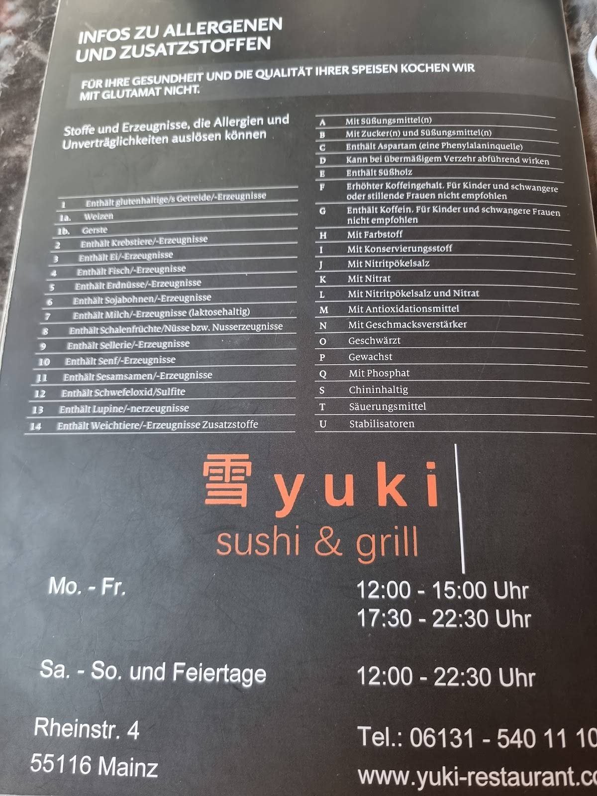 Speisekarte von Yuki Sushi and Grill restaurant, Mainz