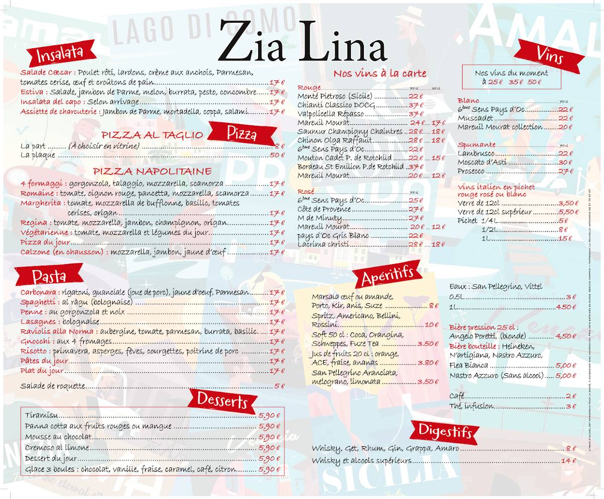 Menu au Zia Lina restaurant, Saint-Nazaire