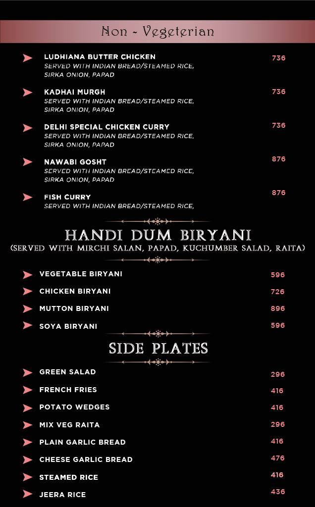 Menu at Zorro, Gurugram