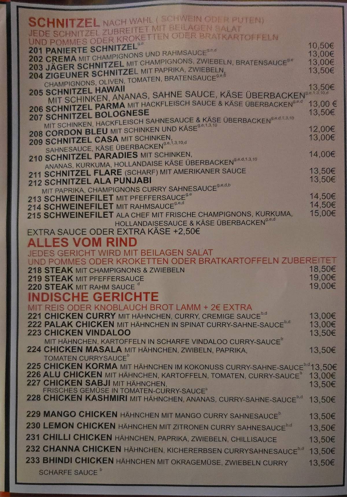 Carta de Restaurant Zum Flare, Oberthal