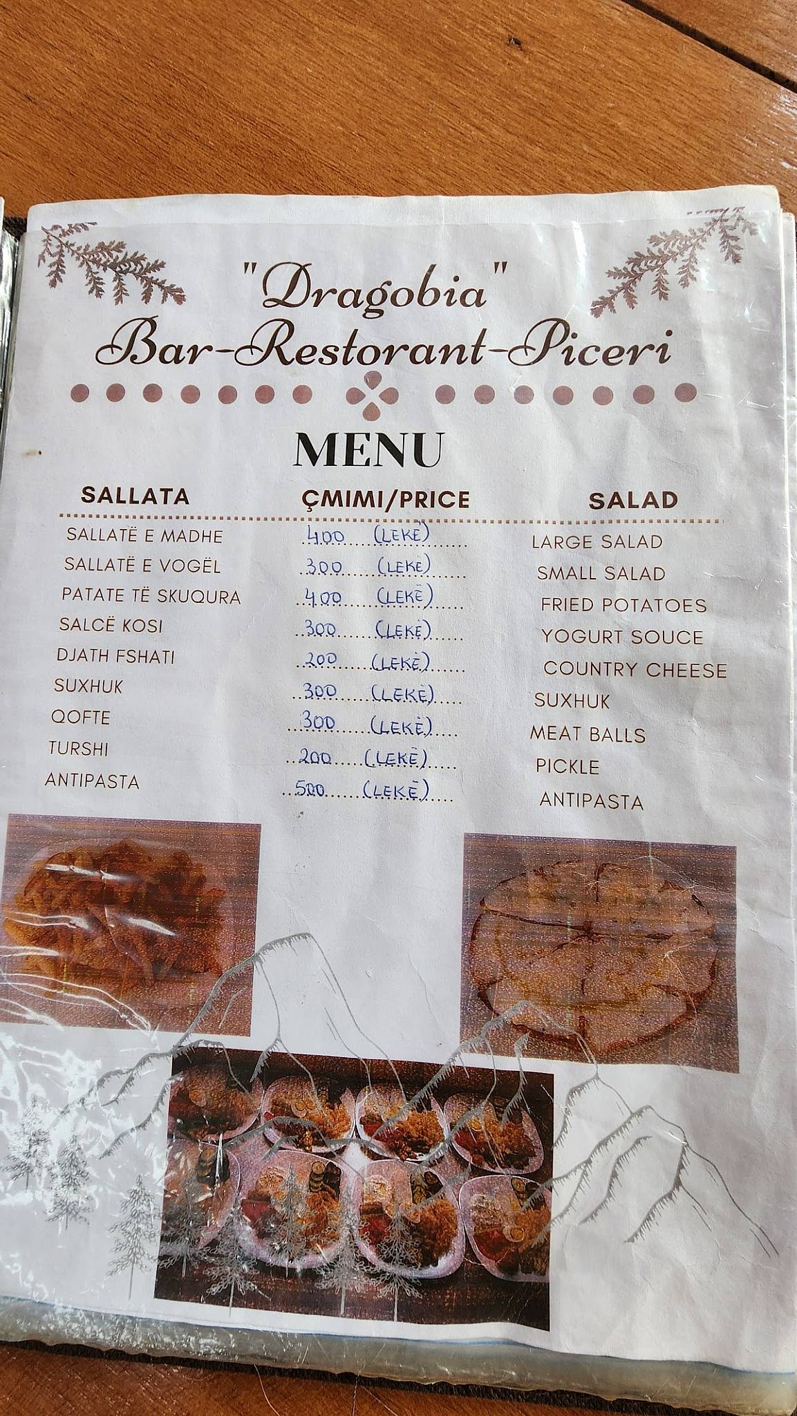 Speisekarte von Hotel & Bar - Restorant - Piceri "Dragobia", Albanien