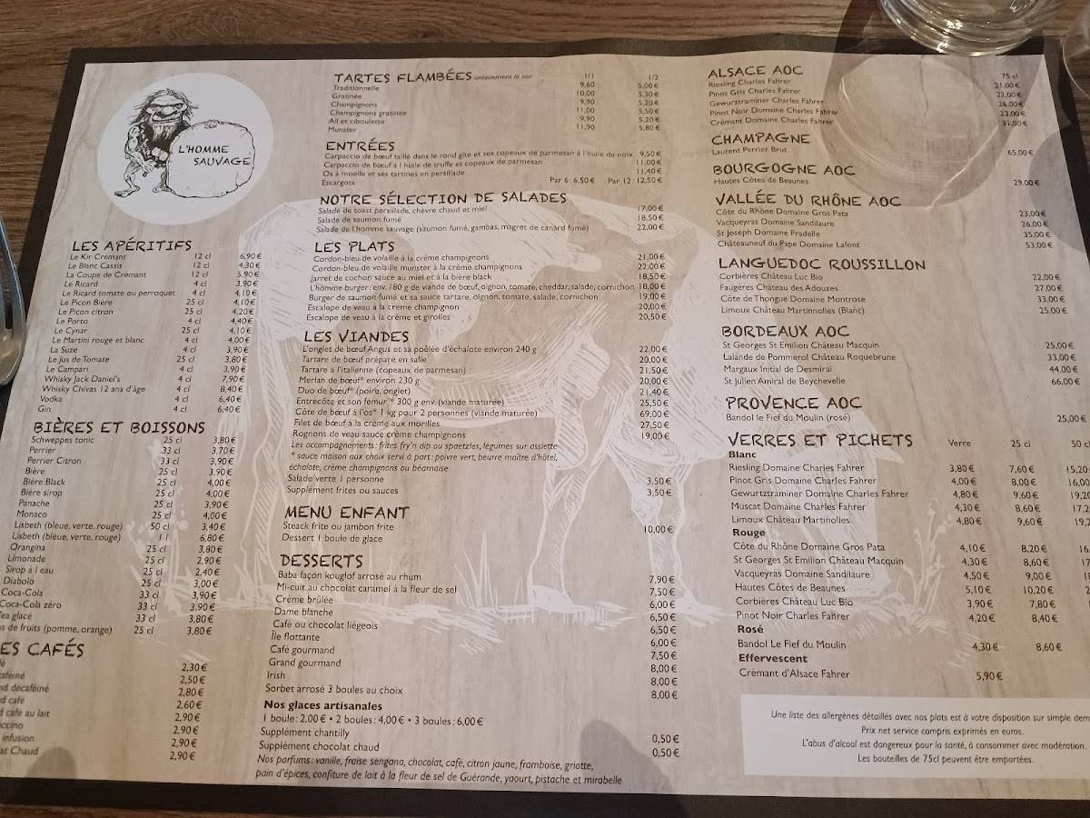 Menu au Restaurant l'Homme Sauvage, Strasbourg