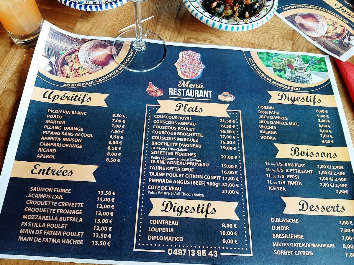 Menu au Restaurant les saveurs de Marrakech, Manage