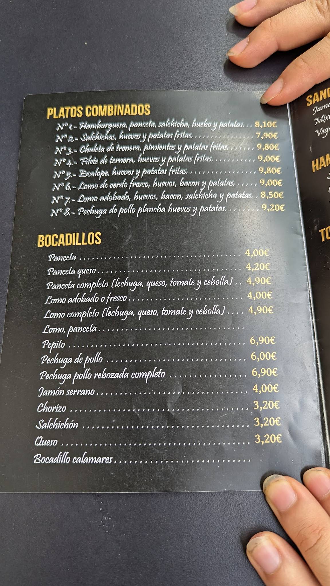 Carta de Restaurante Alambique, Verín