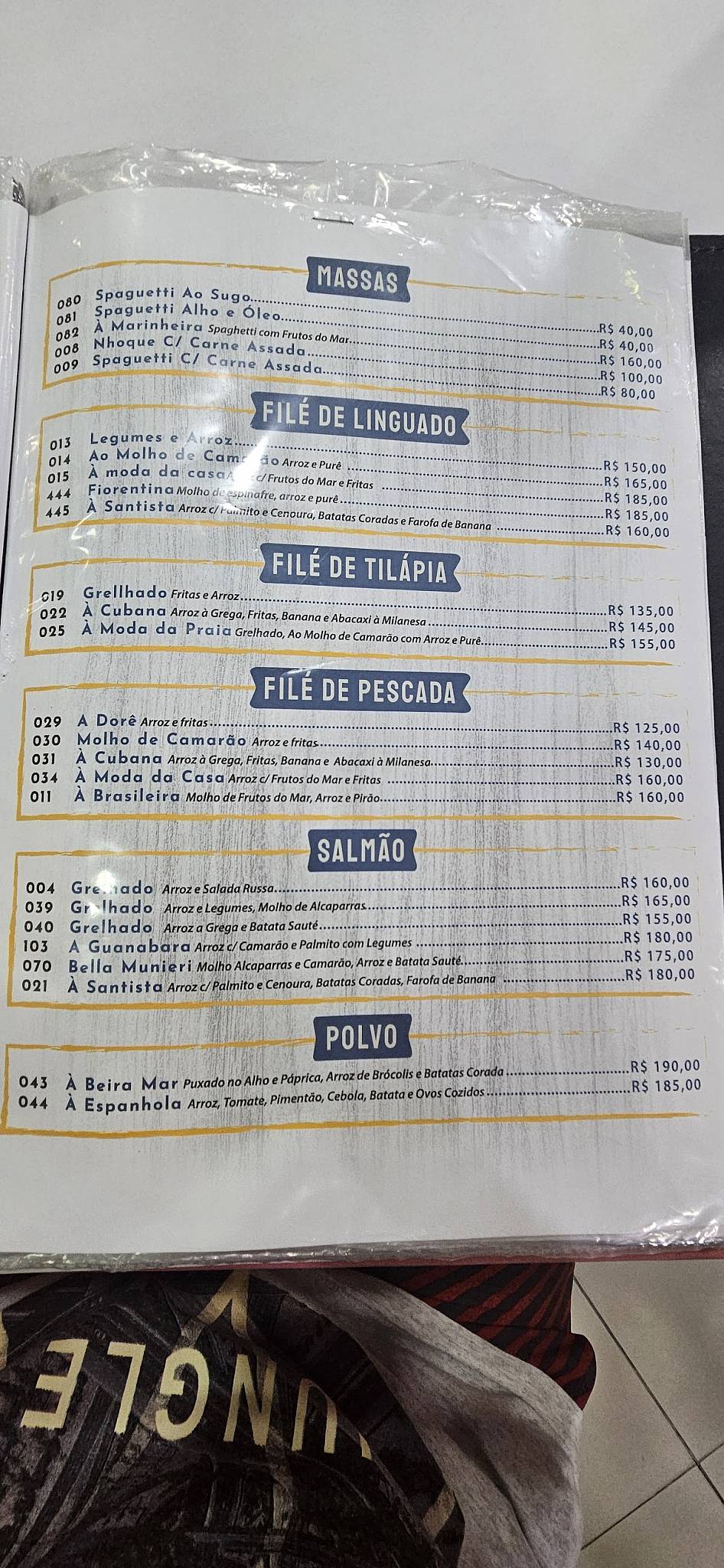 Menu em Restaurante Beira Mar, Praia Grande
