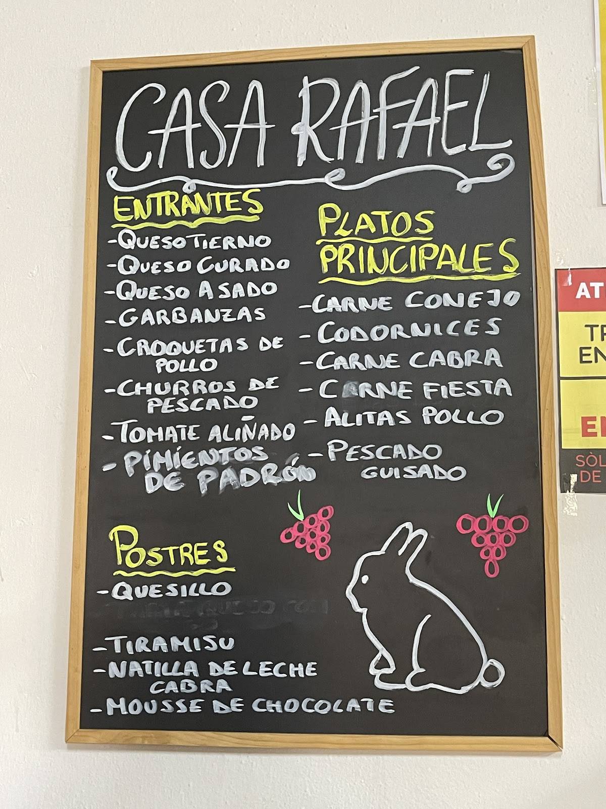 Carta de Restaurante Casa Rafael, La Esperanza