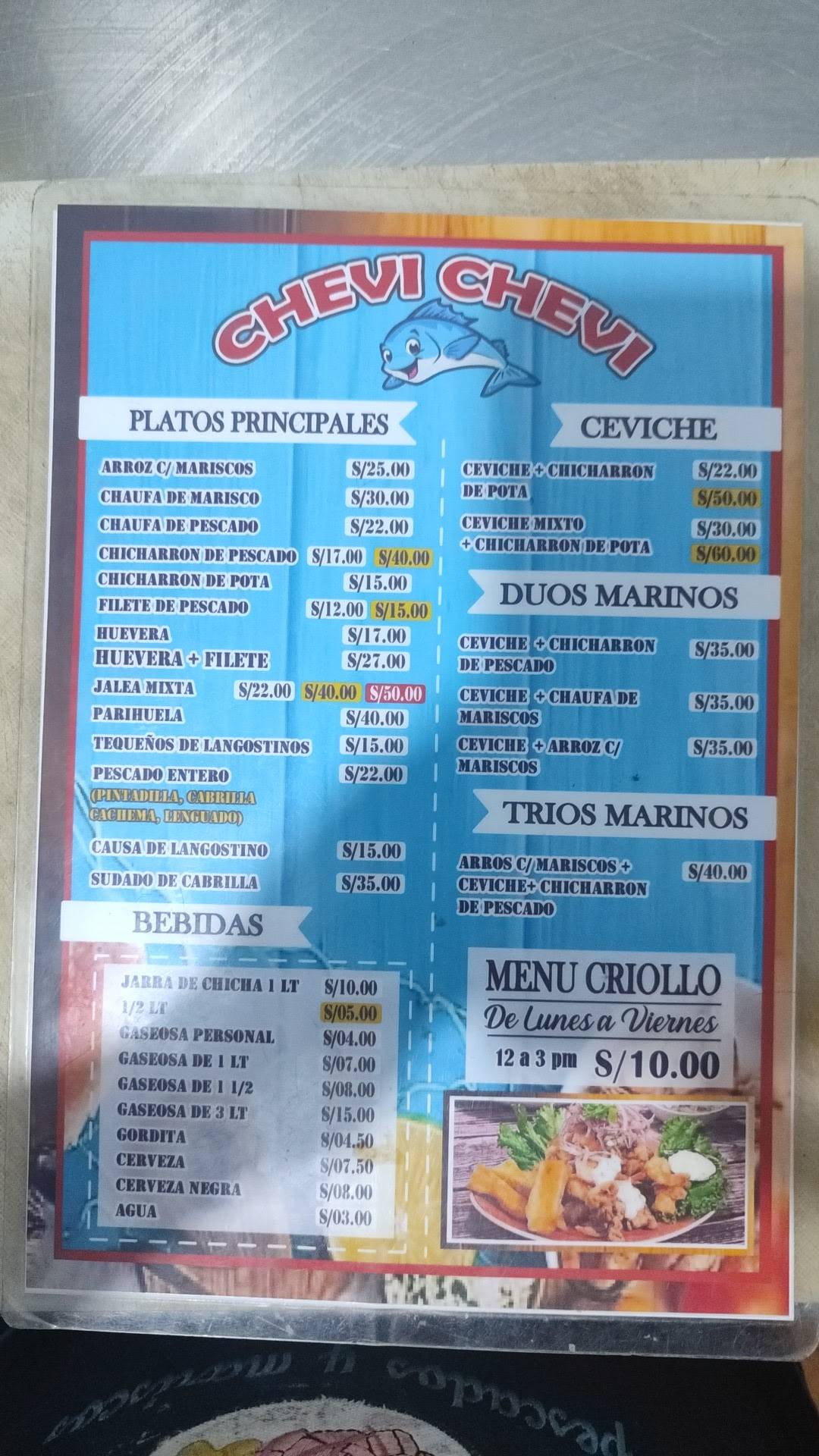 Menu at Restaurante Chevi Chevi, La Perla District