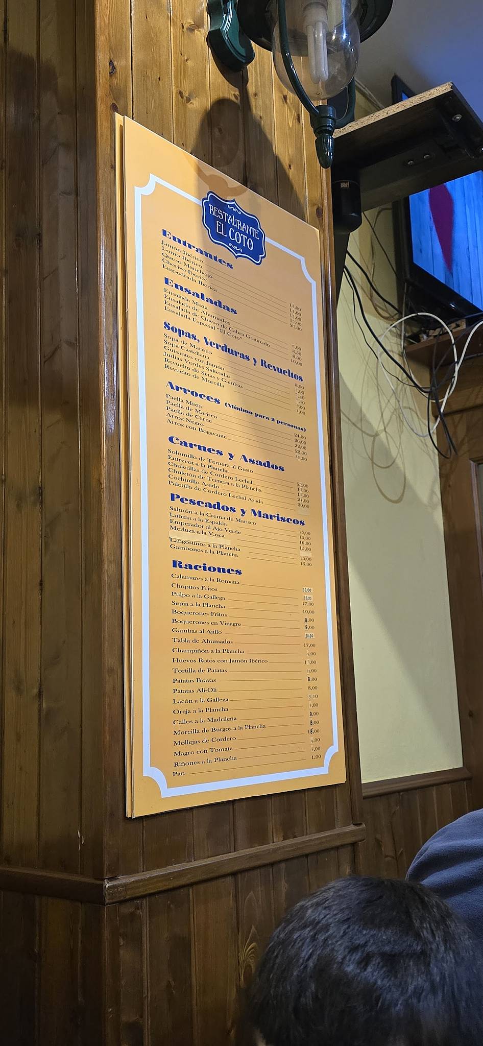 Carta de Restaurante El Coto, Talavera de la Reina