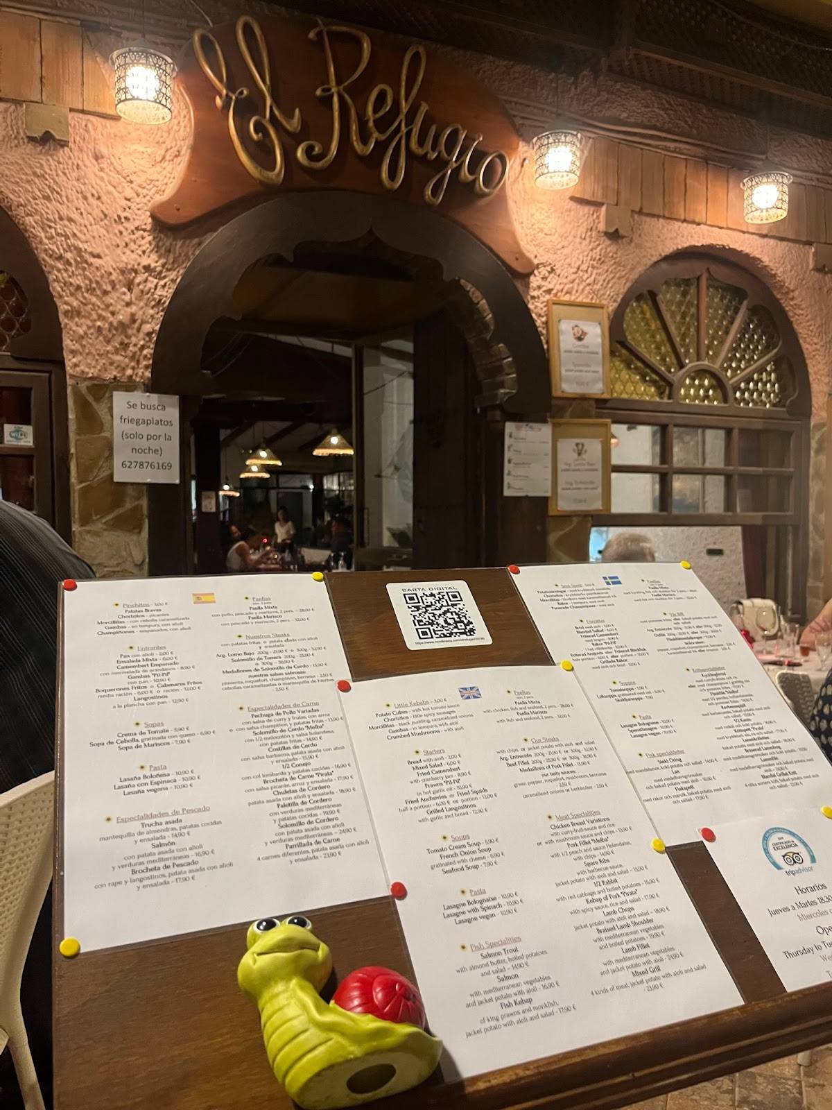 Menu at Restaurante El Refugio, Nerja