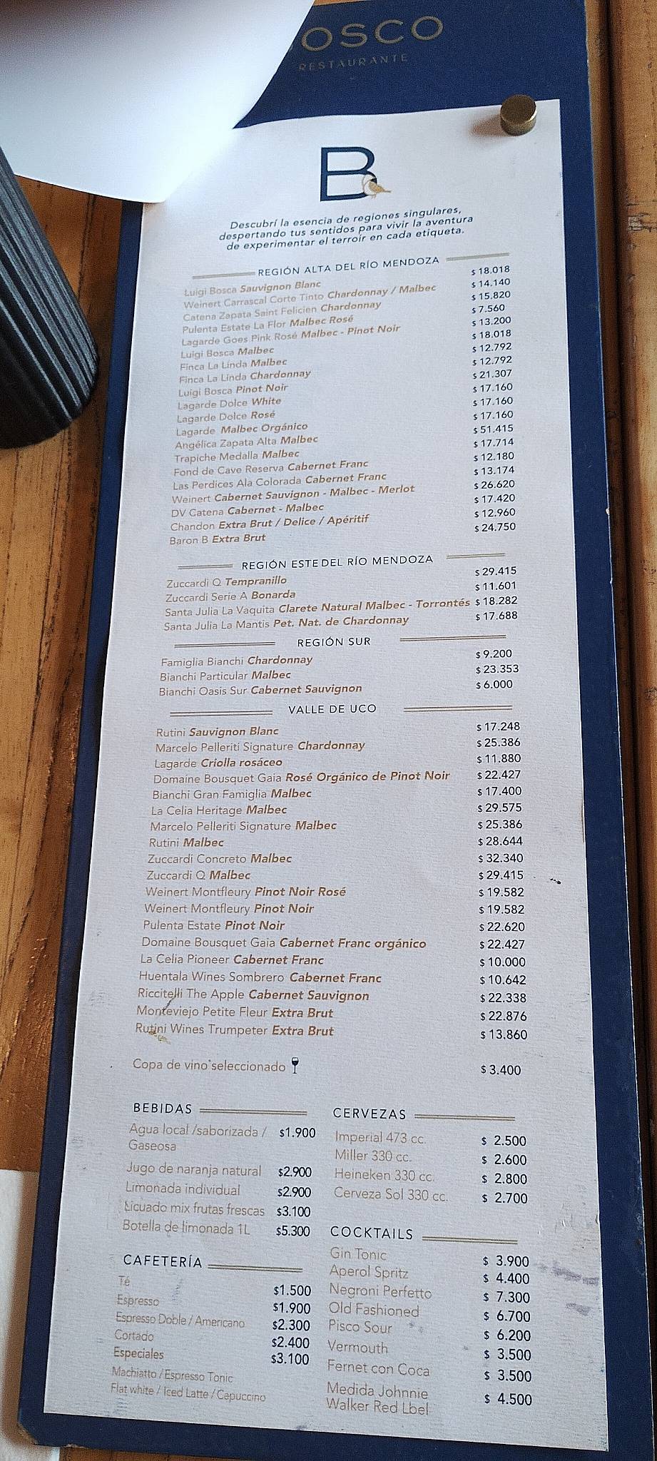 Menu at Restaurante Golf Club Andino, Argentina