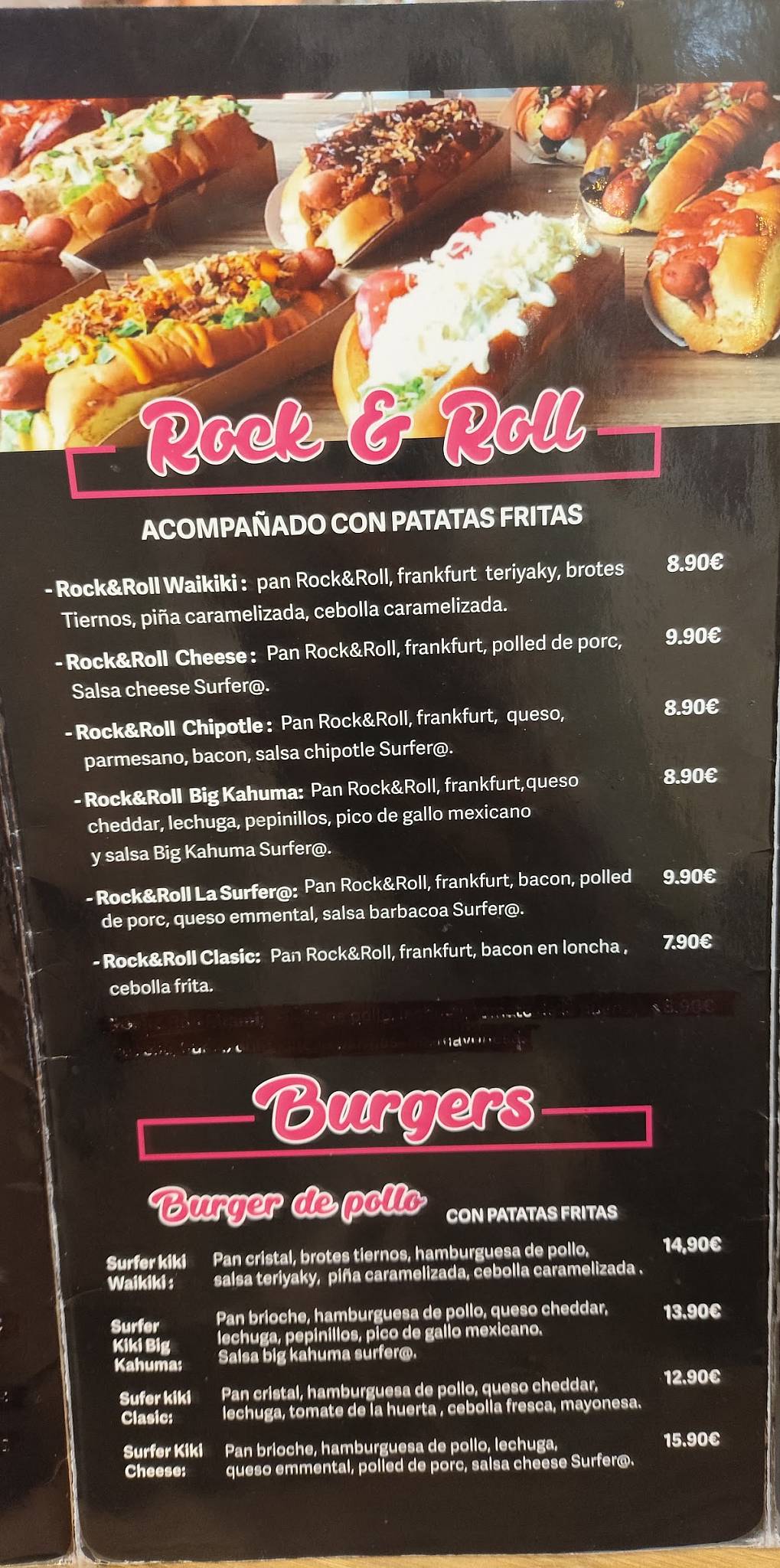 Menu at Restaurante Hamburguesería La Surfer@, Miami Platja
