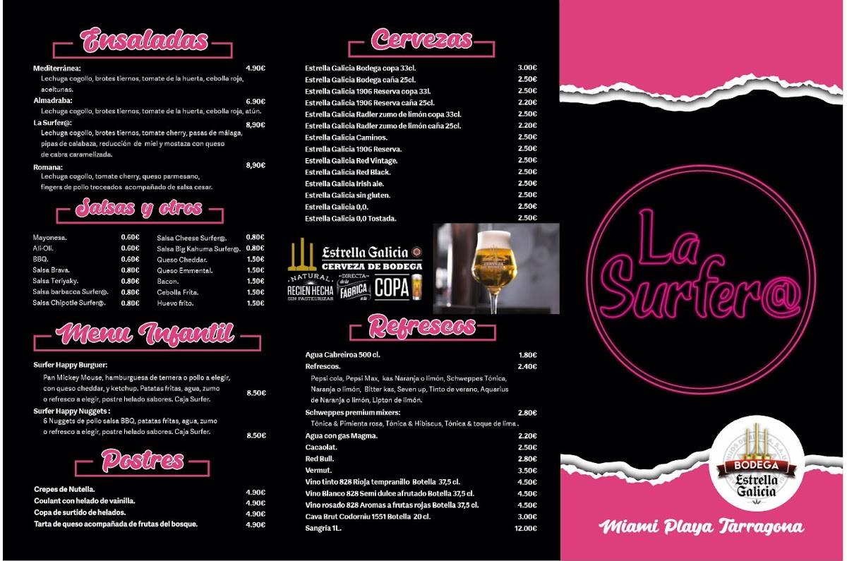 Menu at Restaurante Hamburguesería La Surfer@, Miami Platja