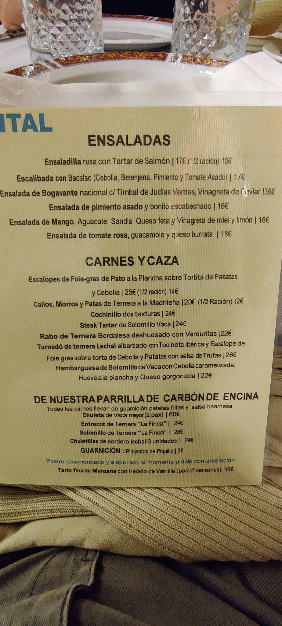 Carta de Restaurante Horizontal, San Lorenzo de El Escorial, Cmno ...