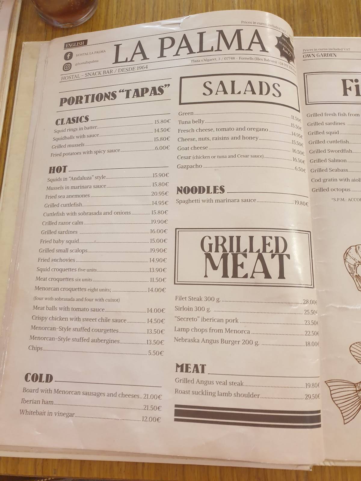 Menu at Restaurante La Palma, Fornells