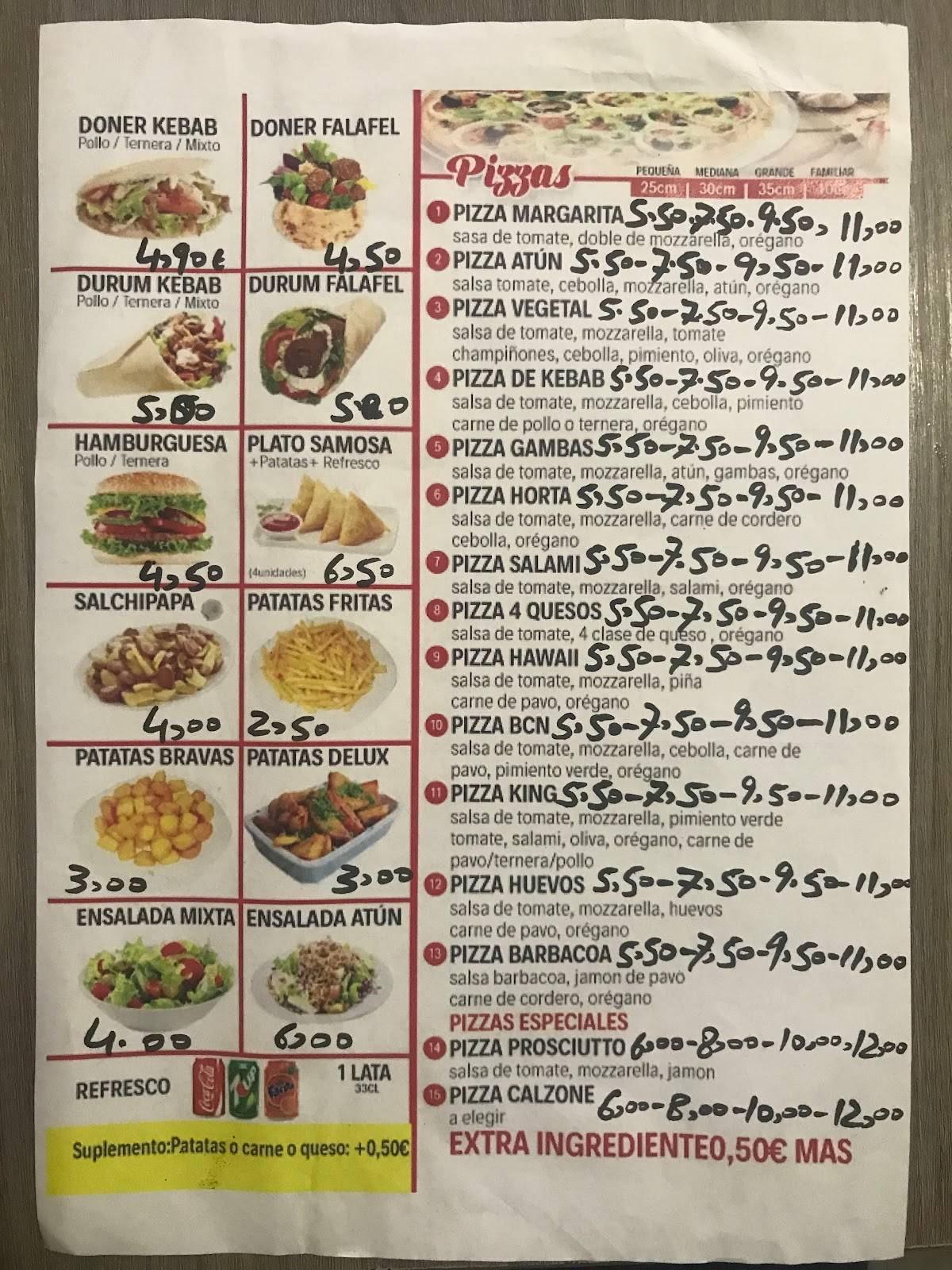 Menu at Restaurante Los Pollos, Barcelona, Carrer de Góngora