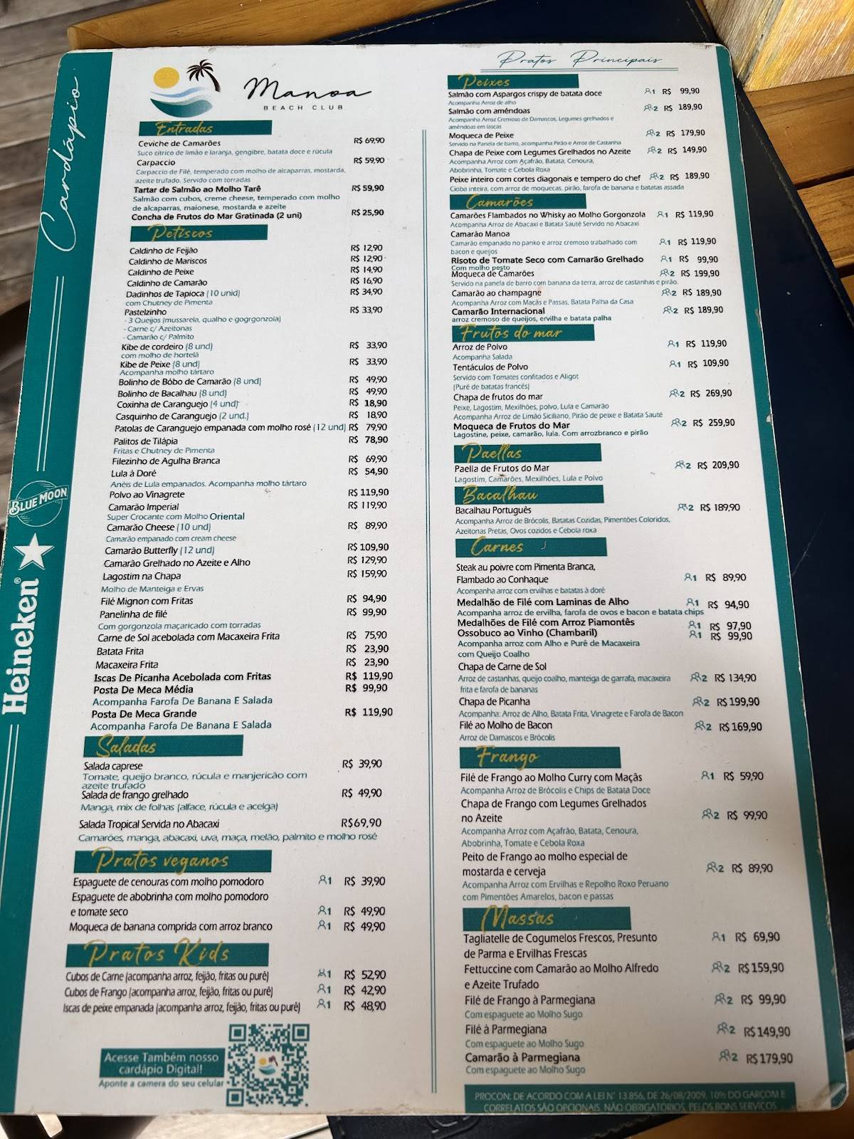 Menu em Restaurante Manoa Beach Club, Maragogi