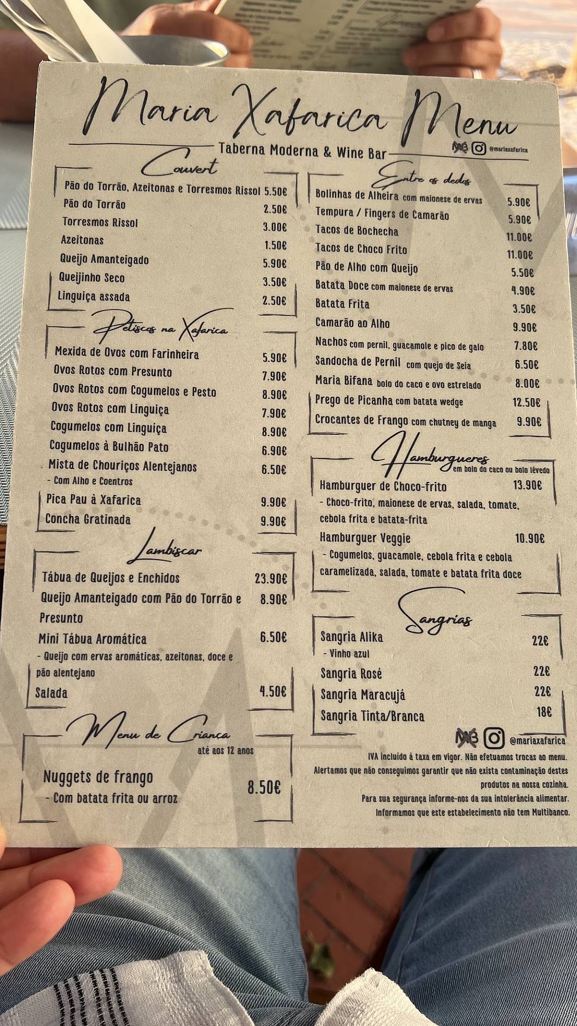 Menu at Restaurante Maria Xafarica, Seixal
