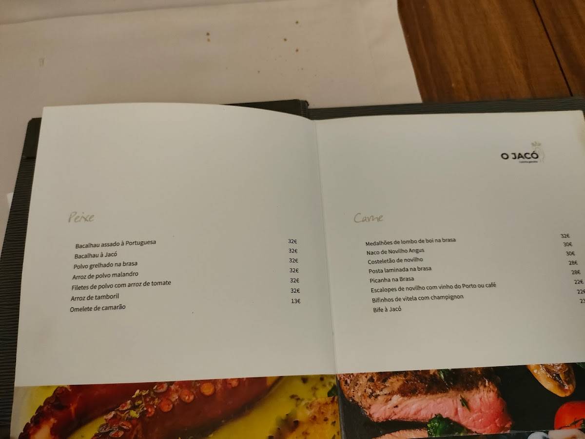 Carta de Restaurante O Jacó Nuno Jacob, Braga