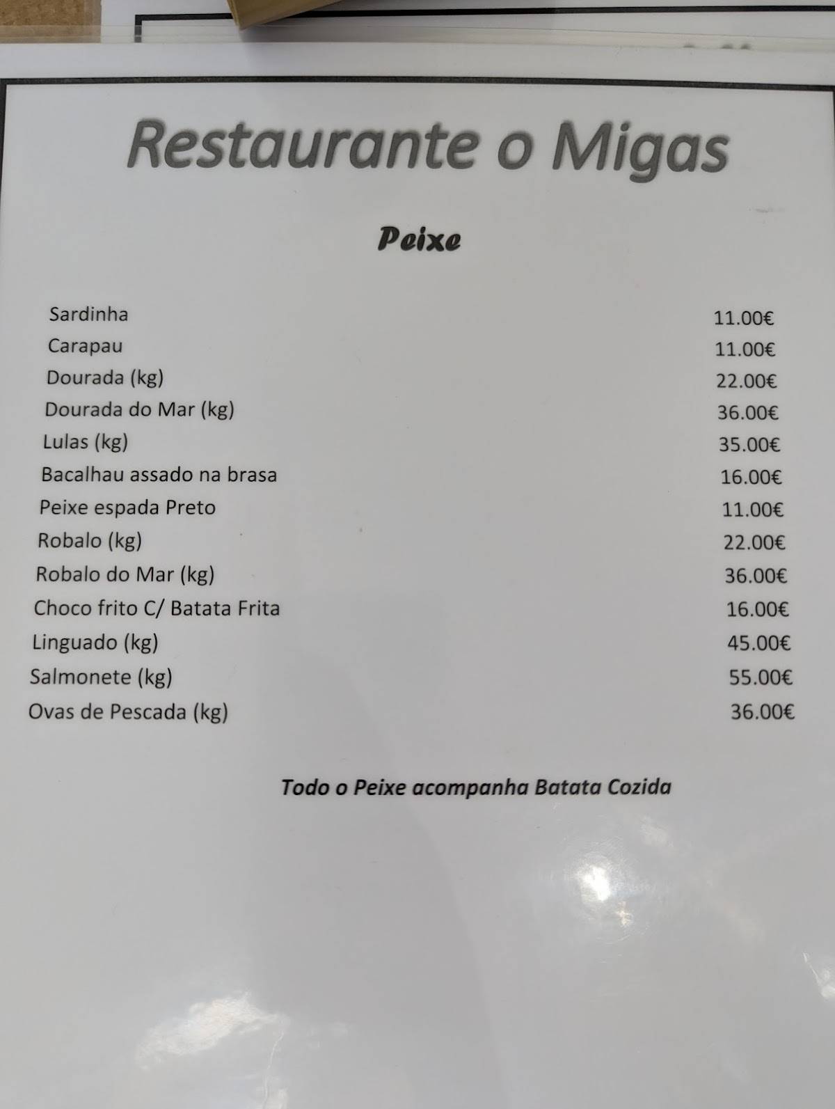Menu em Restaurante O Migas, Setúbal