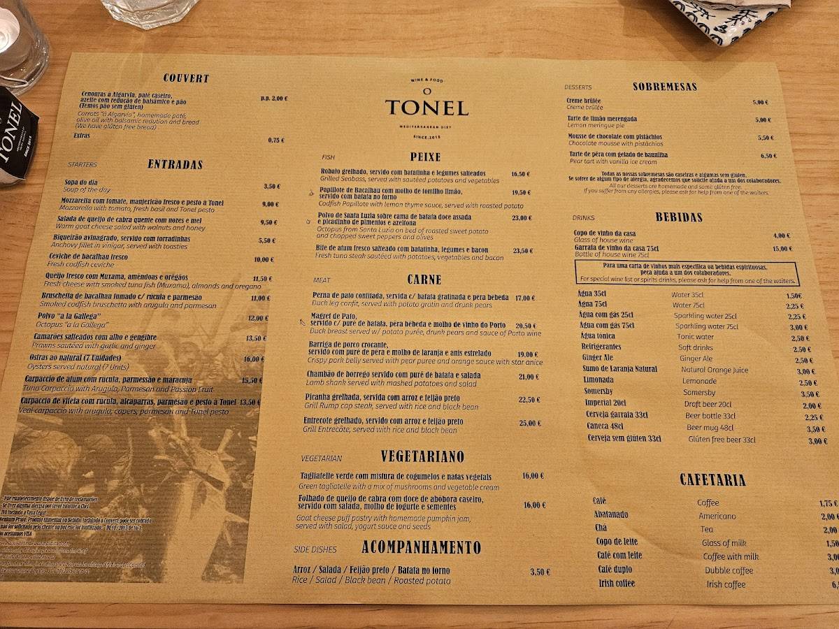 Menu em Restaurante O Tonel, Tavira