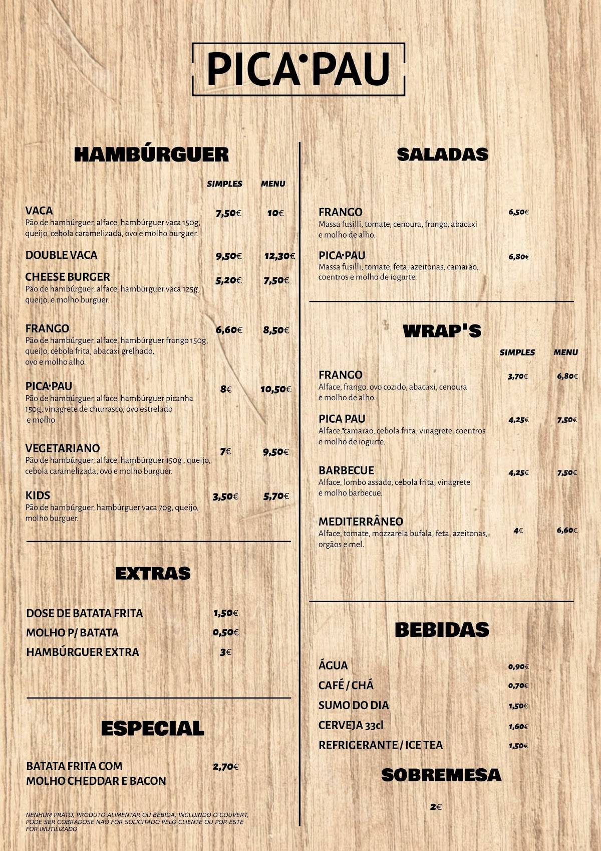 Menu em Restaurante PICA•PAU, Anadia